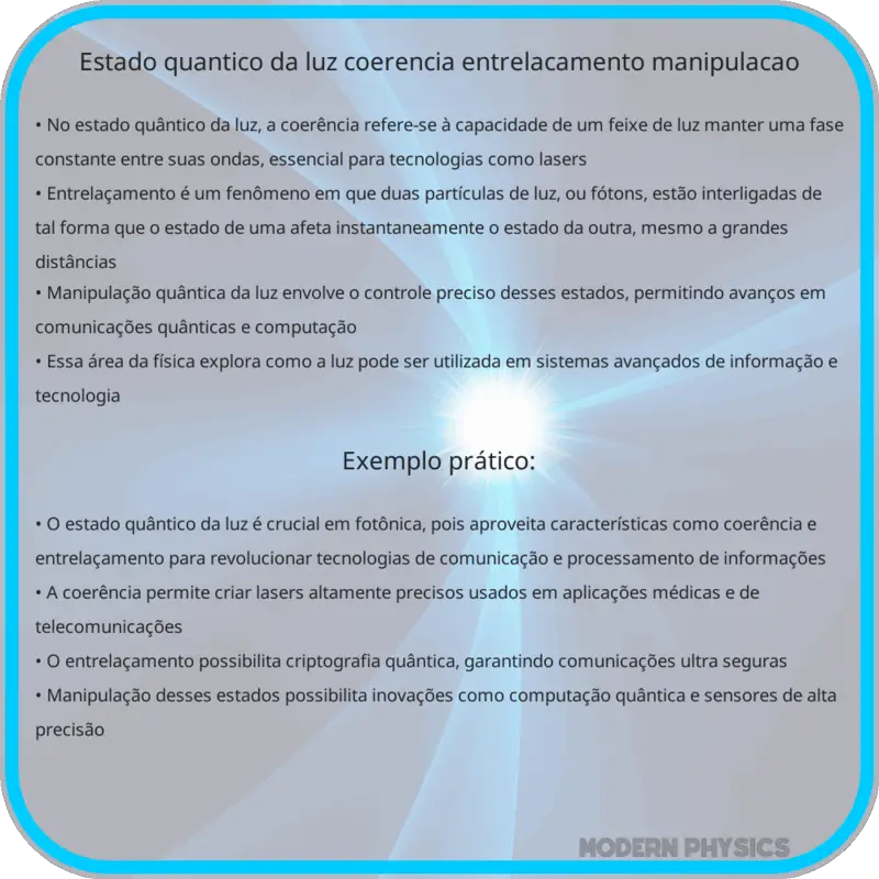 Estado Quântico da Luz | Coerência, Entrelaçamento & Manipulação
