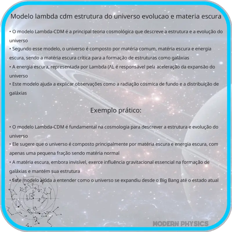 Modelo Lambda-CDM: Estrutura do Universo, Evolução e Matéria Escura